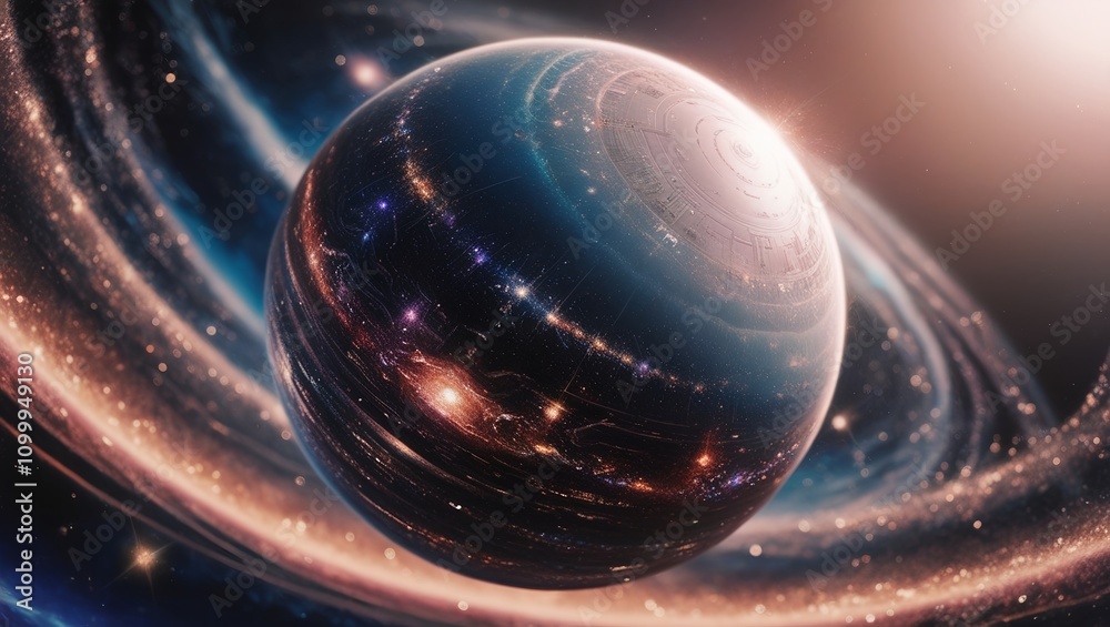 shimmering celestial sphere with intricate patterns of light and cosmic ...
