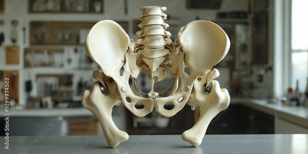 Pelvis with hips demonstrating internal rotation and featuring a left ...