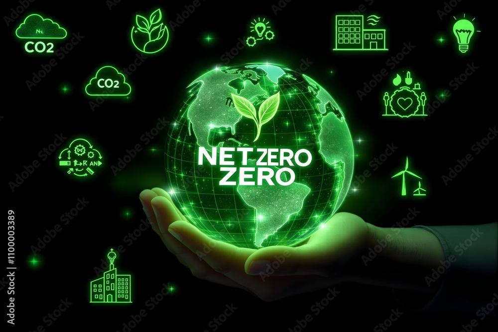 Decarbonization and Net Zero Concept. Businessman with a virtual globe ...