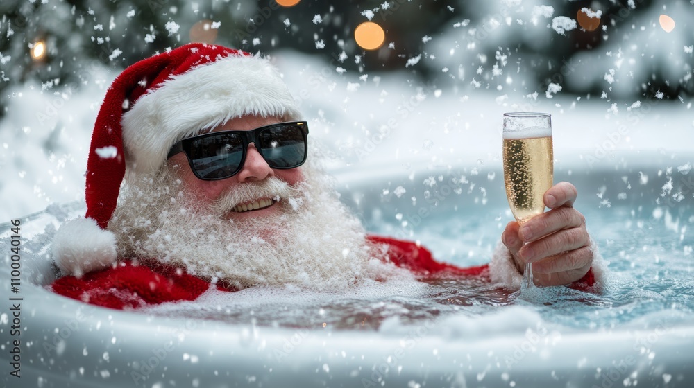 Santa enjoys a relaxing time in a hot tub while celebrating the holiday ...