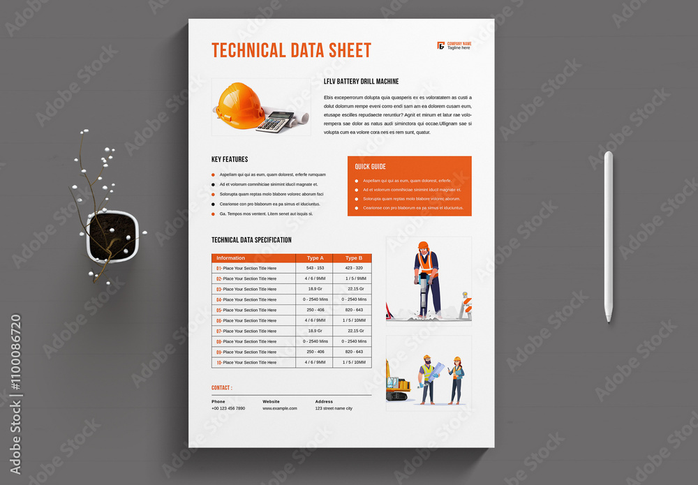 Technical Data Sheet Template Layout Stock Template | Adobe Stock