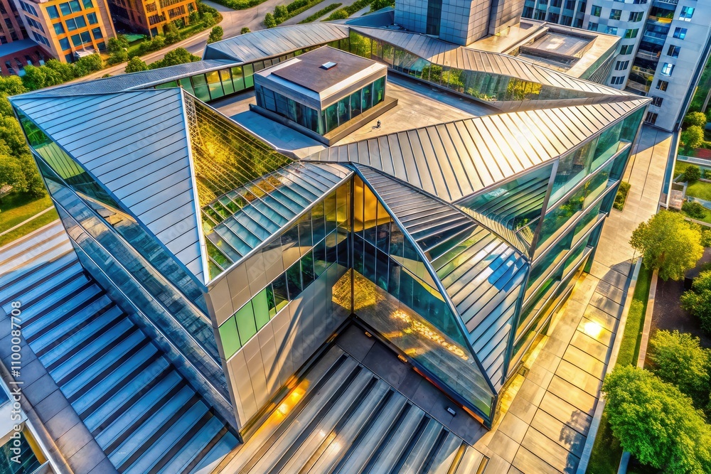 Sleek metallic structure featuring diagonal cladding and a vast glass ...