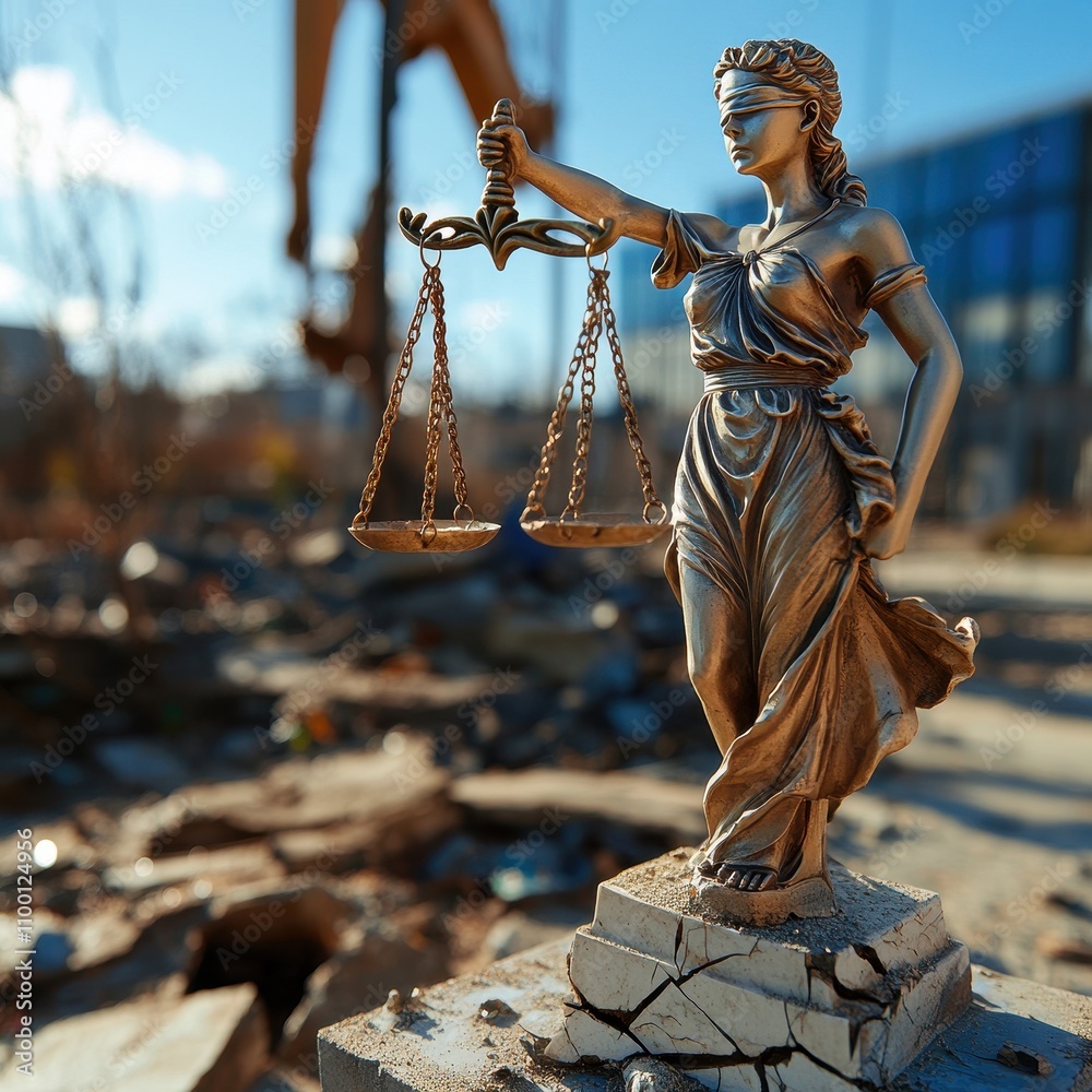 Law restriction justice. A bronze statue of Lady Justice holding scales ...