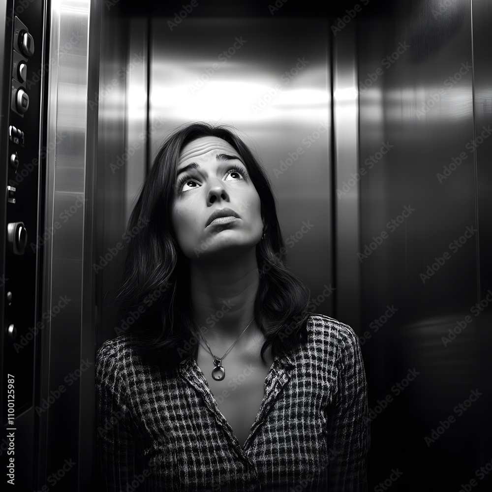 Claustrophobia Fear of Narrow Space woman with anxiety in Elevator ...