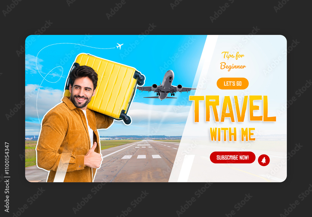 Travel Video Thumbnail Layout with Orange Gradient Accents Stock ...