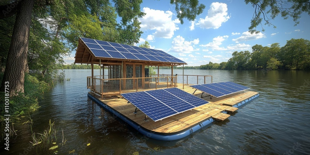 hyper realistic photo of 3d rendering of floating solar, floatovoltaics ...
