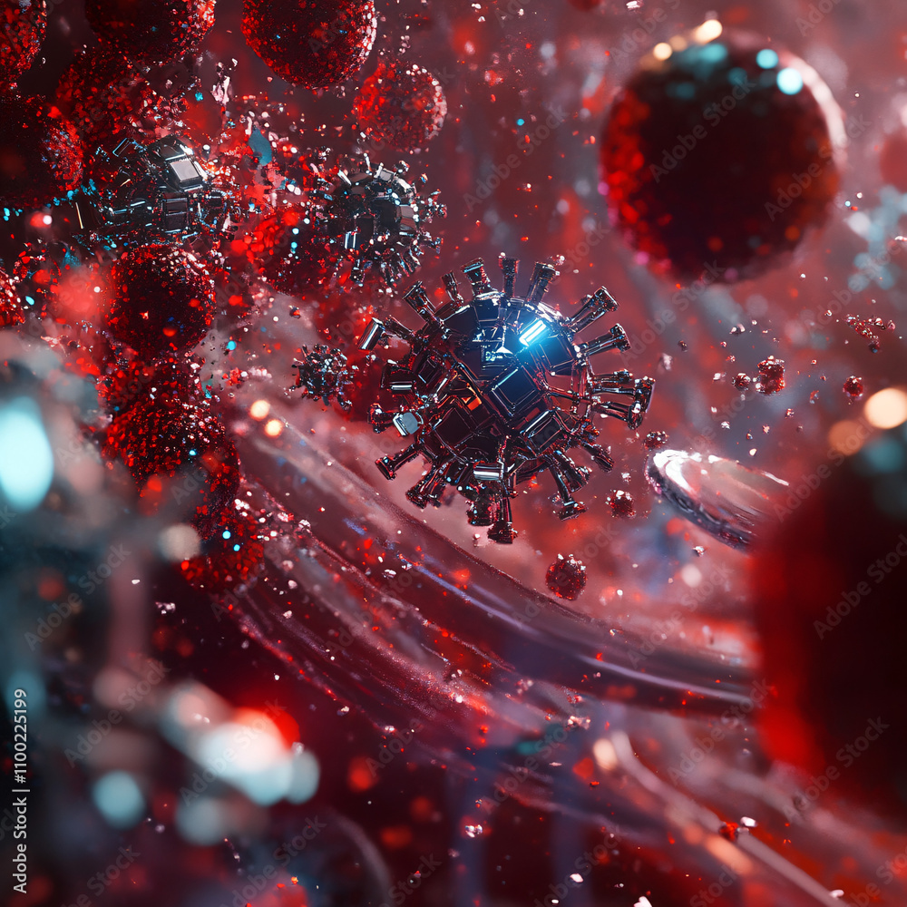 Microscopic Visuals of Red Blood Cells and Viruses in a Dynamic ...