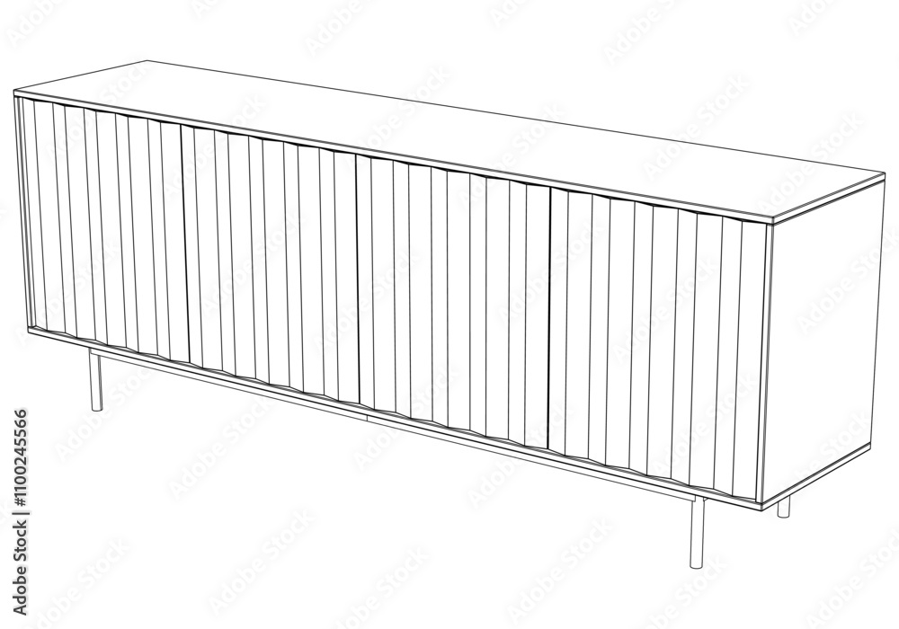 Modern Buffet Cabinet Vector Illustration in Line Art. Ideal for Home ...