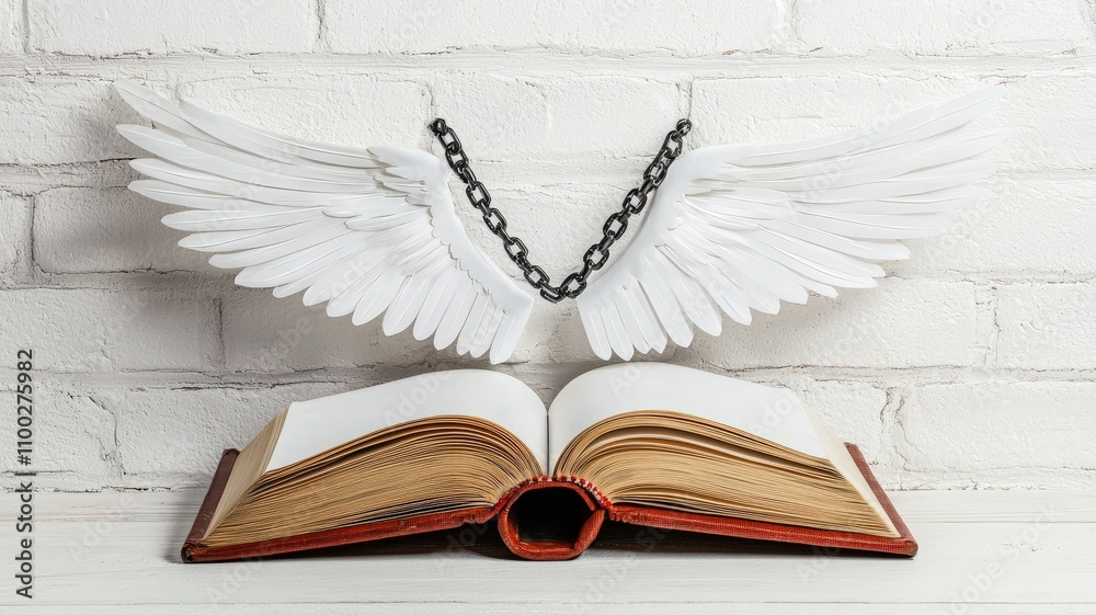 law restriction policy concept. An open book with angelic wings and ...