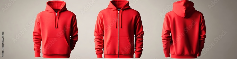 Bright Red Hoodie with Zipper Front and Back Mockup on a Gradient Grey ...
