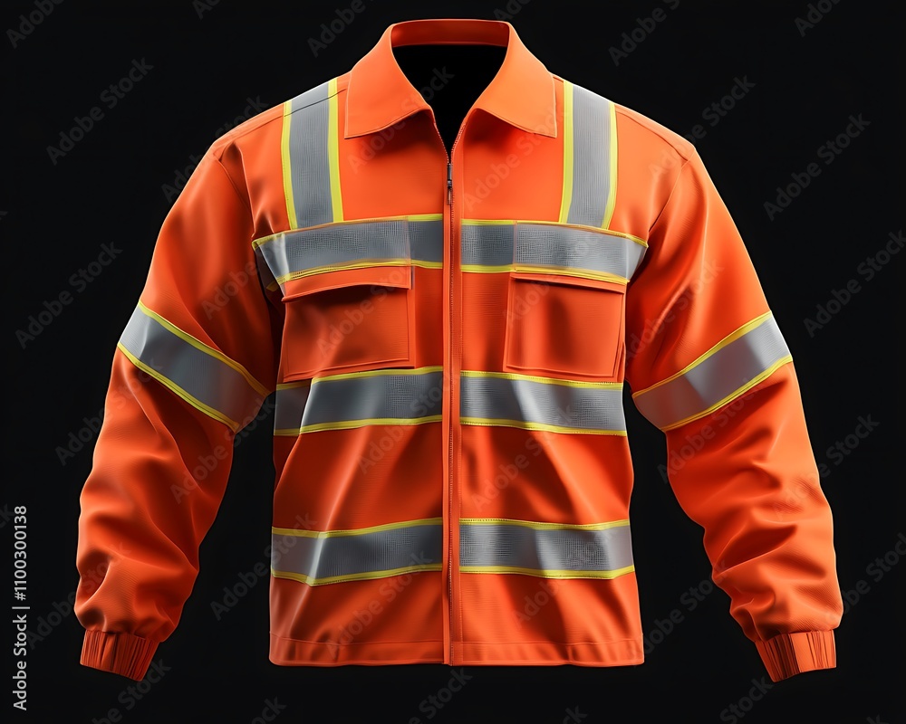 Neon orange safety jacket mockup, isolated with reflective bands and ...