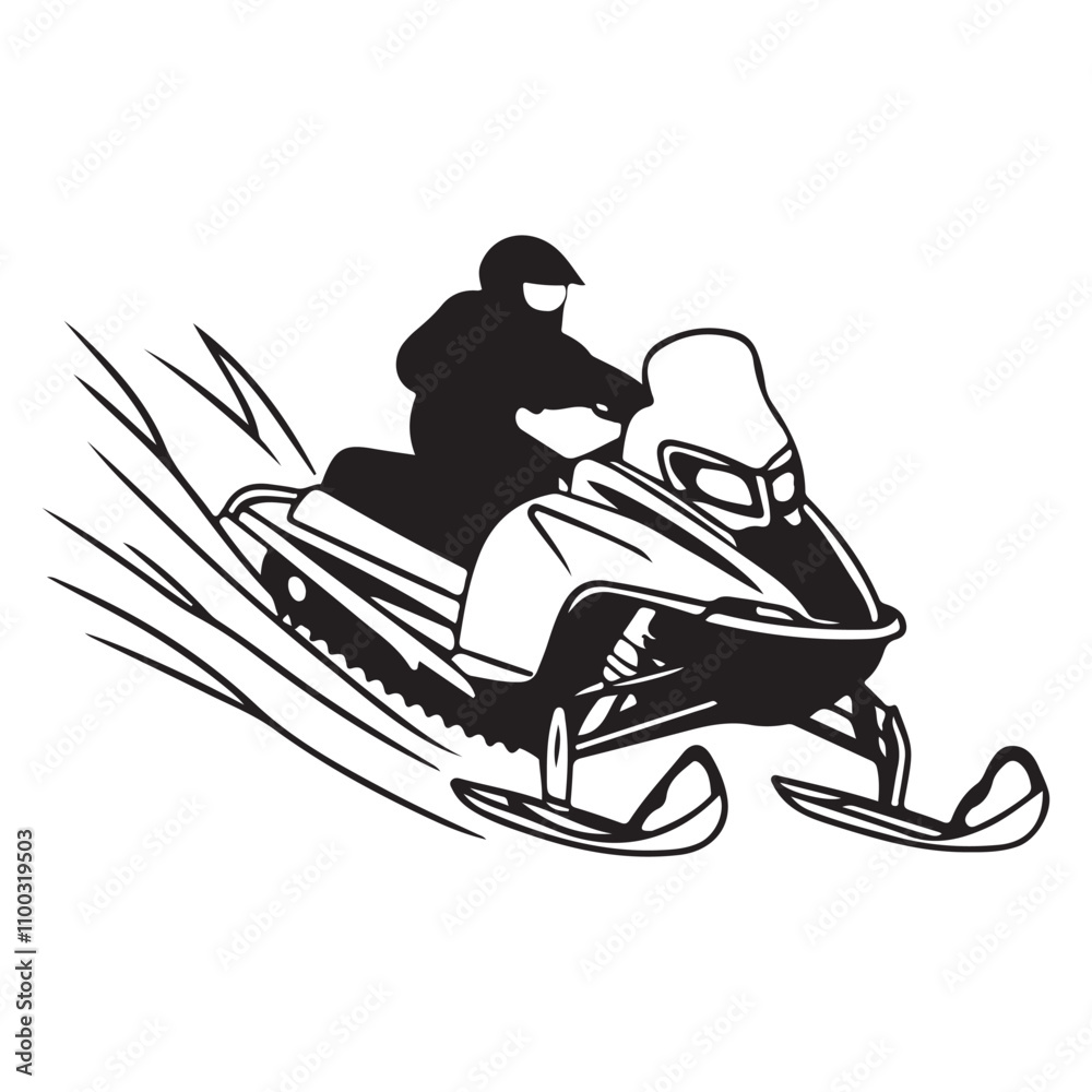 Snowmobile racing across snow silhouette vector art black color design ...