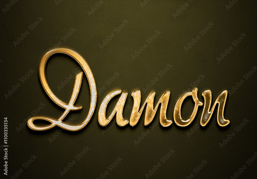 Old gold text effect of name Damon with 3D glossy style Mockup. Stock ...