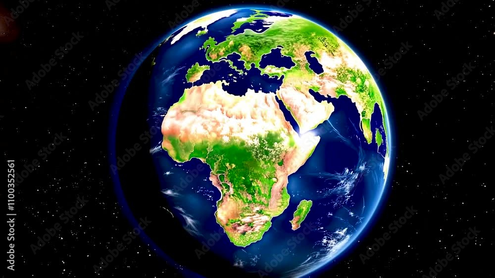 The planet Earth rotates in outer space on a black background with ...