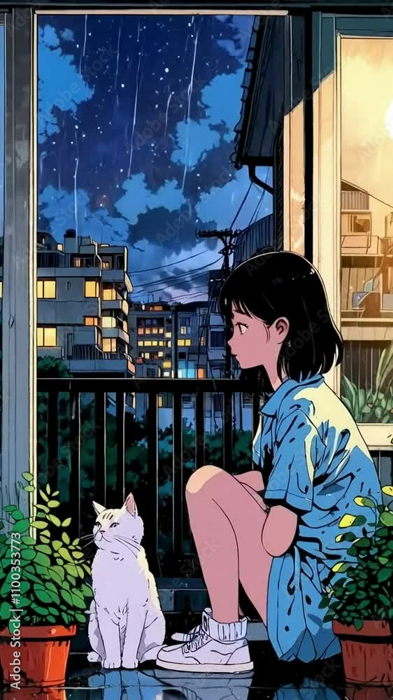anime girl sitting under raining, lofi, rain, rainy, 4K resolution ...