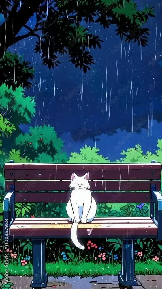 anime cat sitting under raining, lofi, rain, rainy, 4K resolution, lofi ...