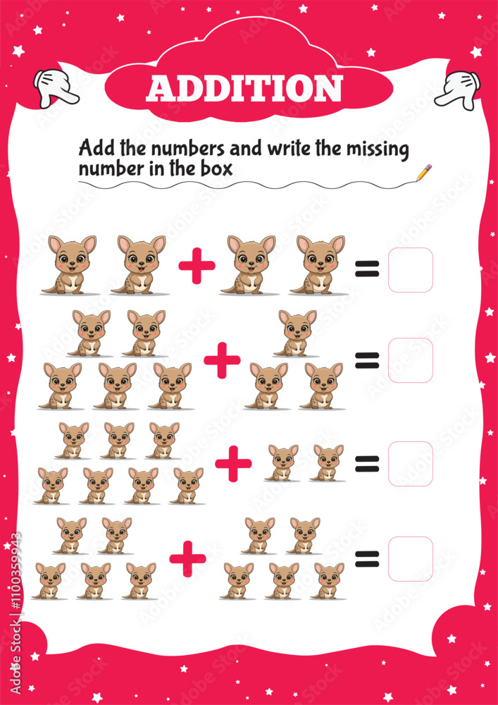 Addition worksheets for kids. Mathematical kids game . Children ...