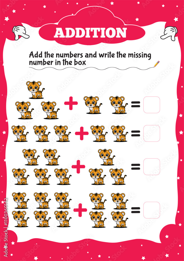 Addition worksheets for kids. Mathematical kids game . Children ...