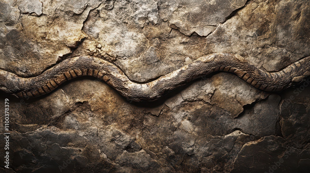 Fossilized Snake Border on Limestone: Geological Layers and Ancient ...