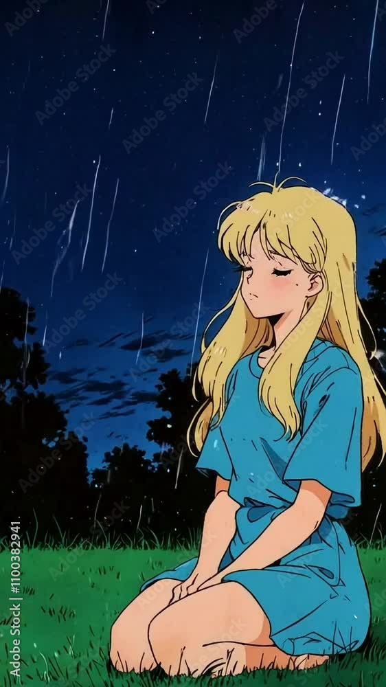 anime girl sitting under raining, lofi, rain, rainy, 4K resolution ...