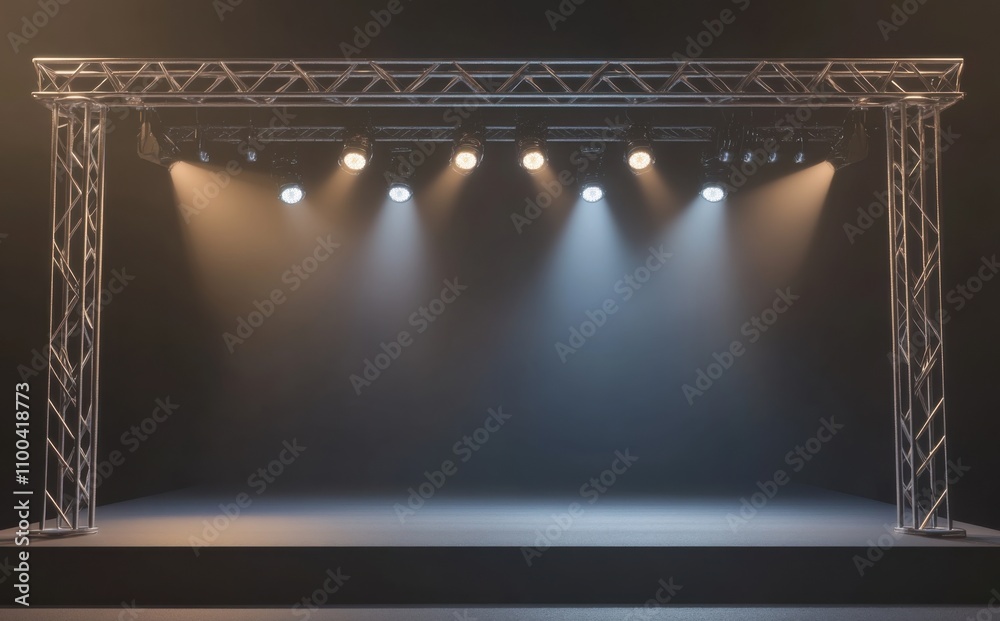 An unoccupied stage with lighting rigs, a spotlight highlighting the ...