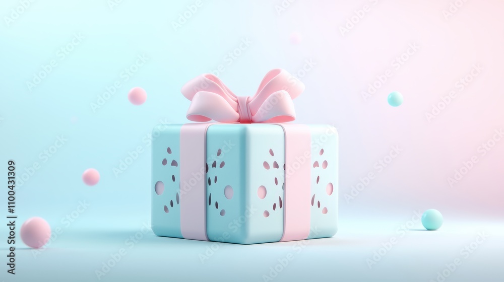 3D model of a gift box with a stylized bow and intricate cutouts ...