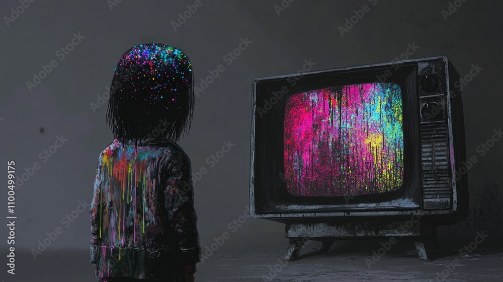 In an illustration painting, a girl messes with the bright light from a ...