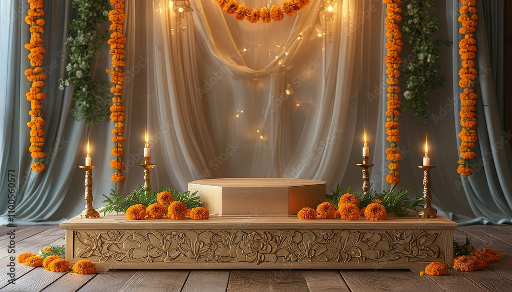 Diwali Floral Concept, Indian Hindu product display podium mock up ...