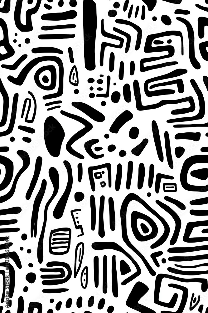 Abstract tribal doodle pattern, primitive symbols and marks ...