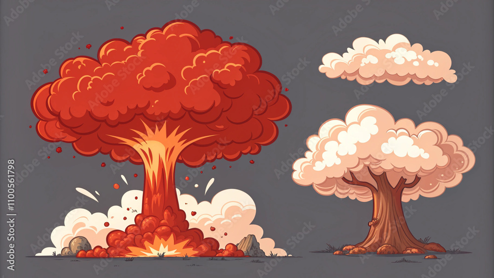 red fire explosion ui animation sprite vector set. Cartoon magic hit ...