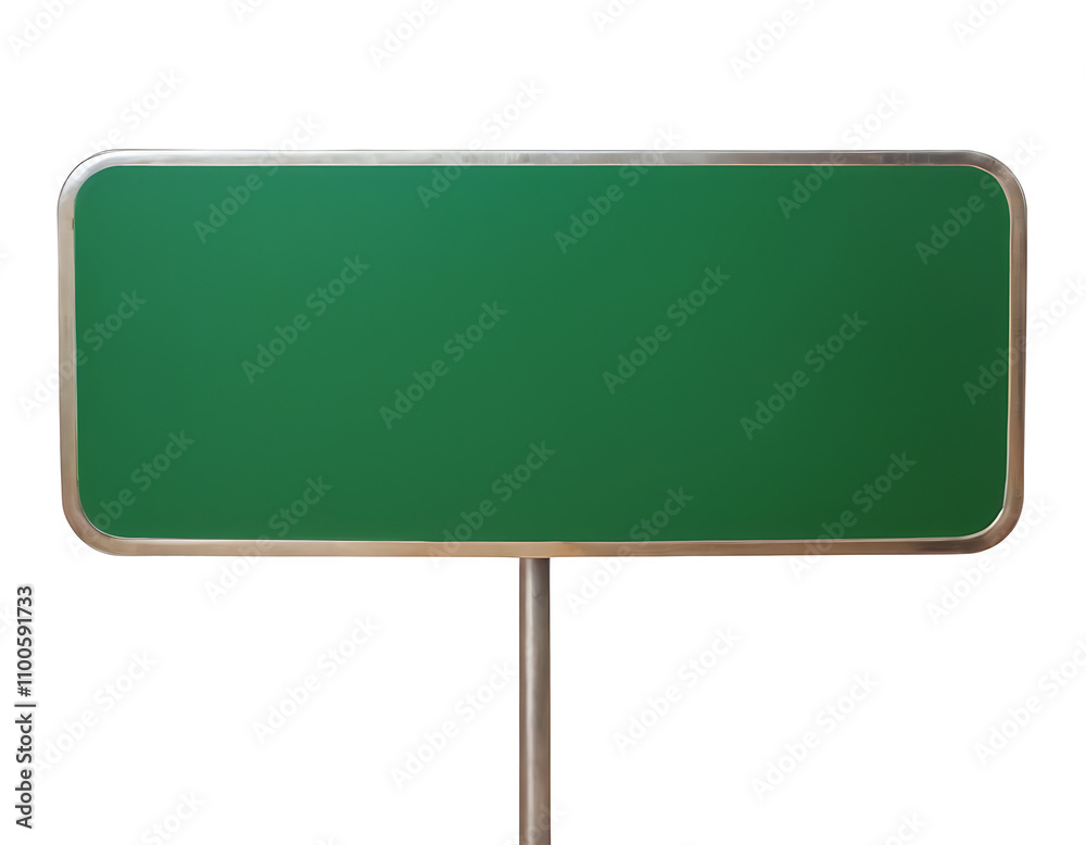 Blank green road sign with a metal frame and pole, ideal for displaying ...
