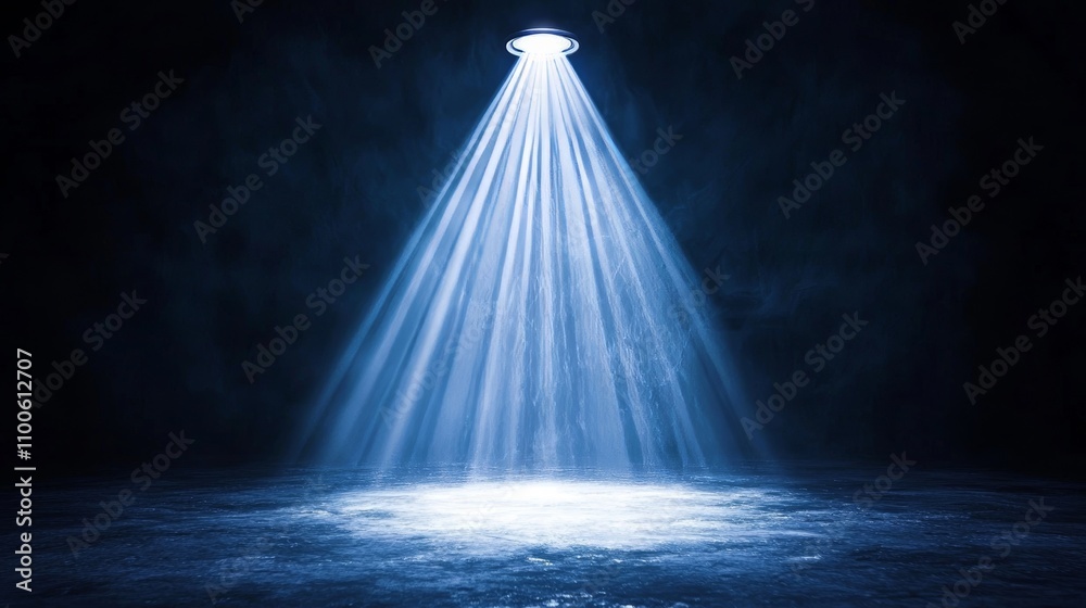 Pure white beam of light penetrating dense, inky blackness, edges ...