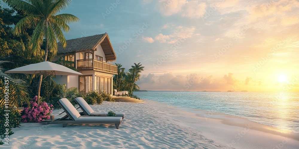 exterior dark yellow luxury cottage two storey in the beach with white ...