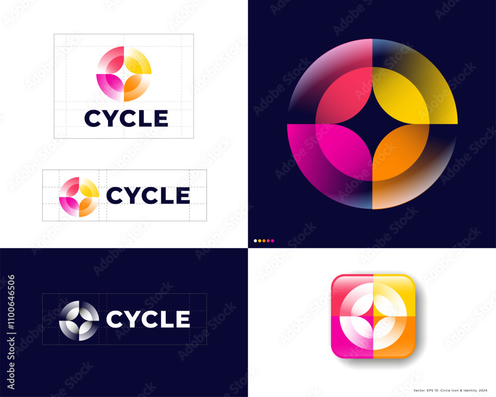 Cycle logo. Cycle symbol consists of yellow, pink, red and orange ...