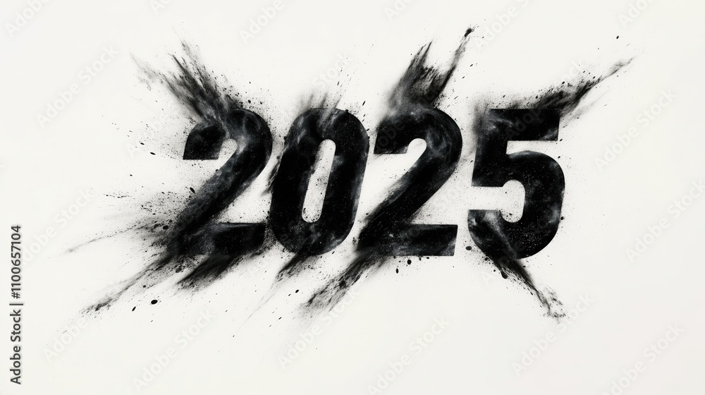 Bold Black 2025 Typography with Explosive Dust and Splatter Effects on ...