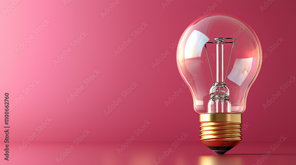 glossy light bulb stands out against plain maroon background, creating ...