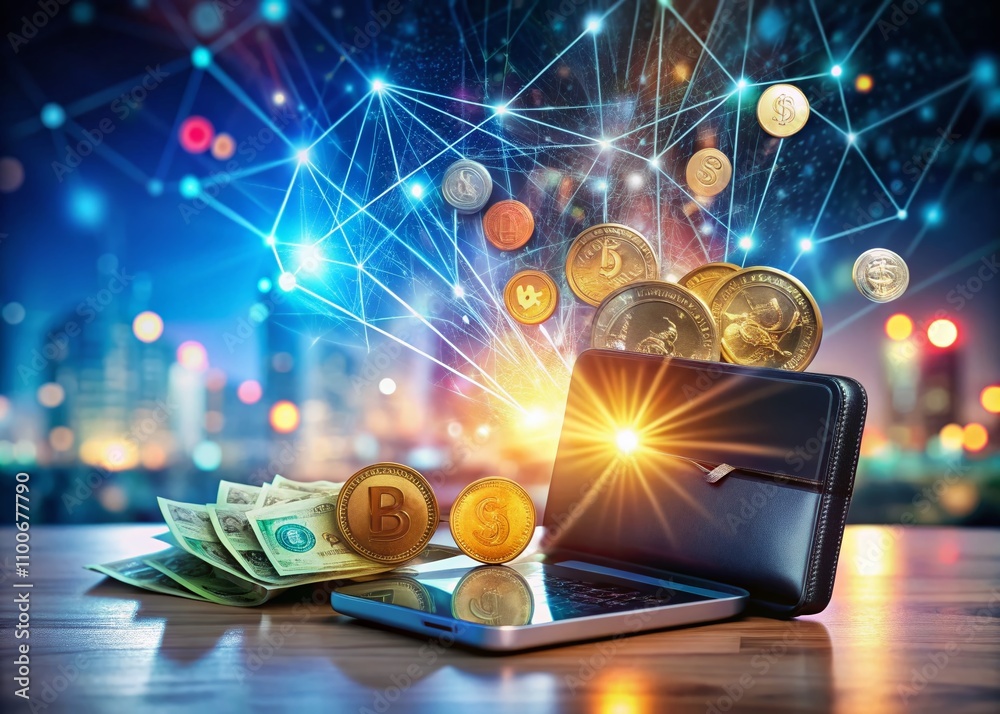 Futuristic Digital Wallet Overflowing with Cryptocurrencies and E ...