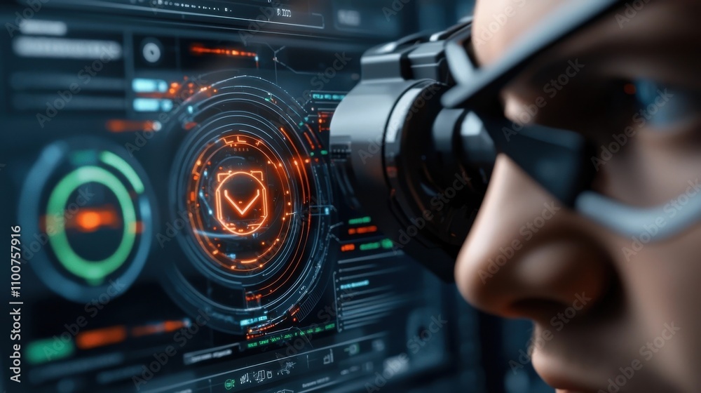 Futuristic digital interface with holographic display heads up data visualization and advanced ...