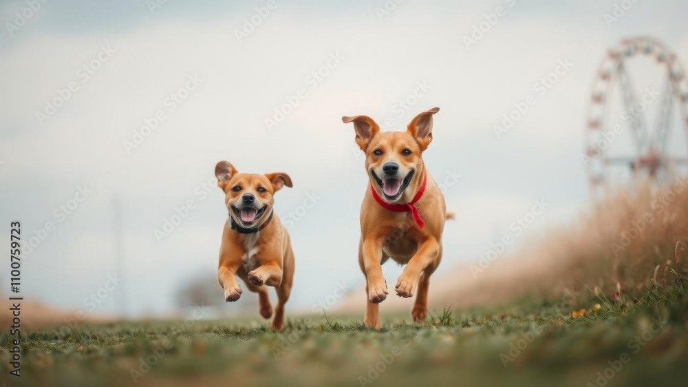 Couple friends cat dog running happily in a scenic background perfect ...