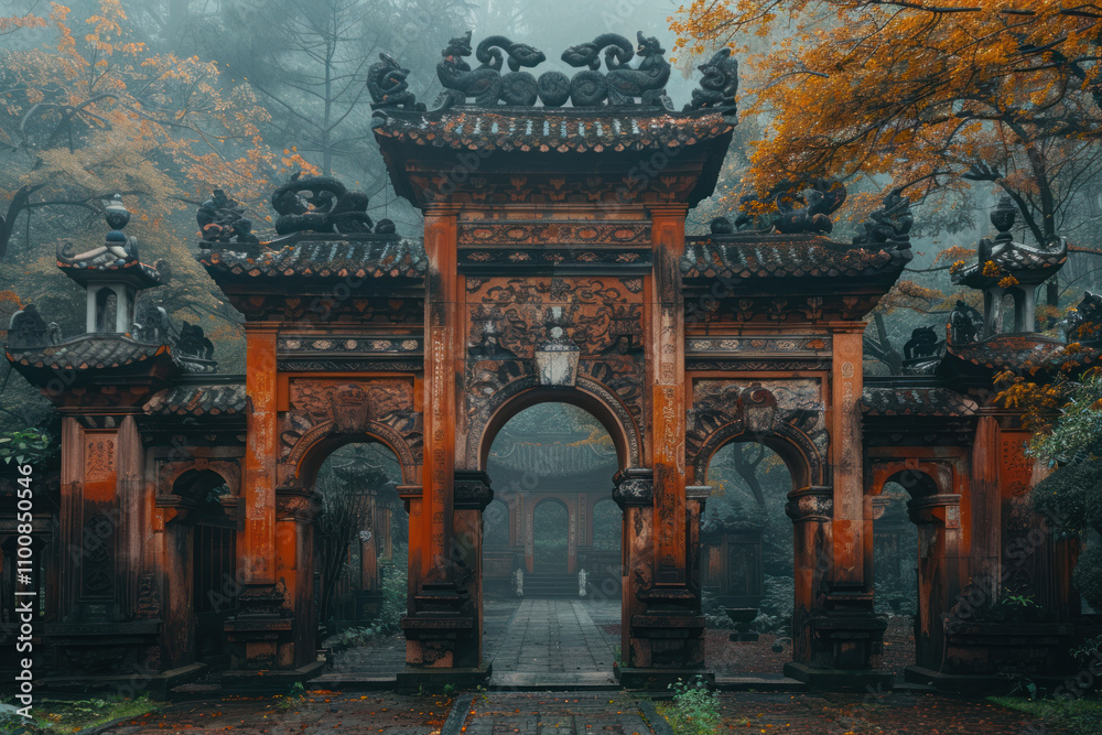 traditional eastern gate, decorated with intricate ornaments and ...