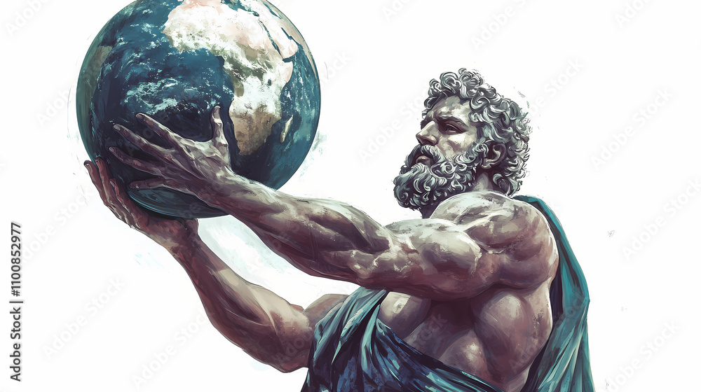 Atlas, the titan, holds the celestial globe, gods, god of the greek ...