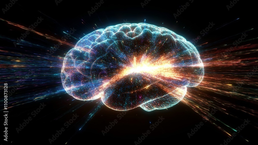 Glowing Translucent Human Brain with Vibrant Energy Lines in ...