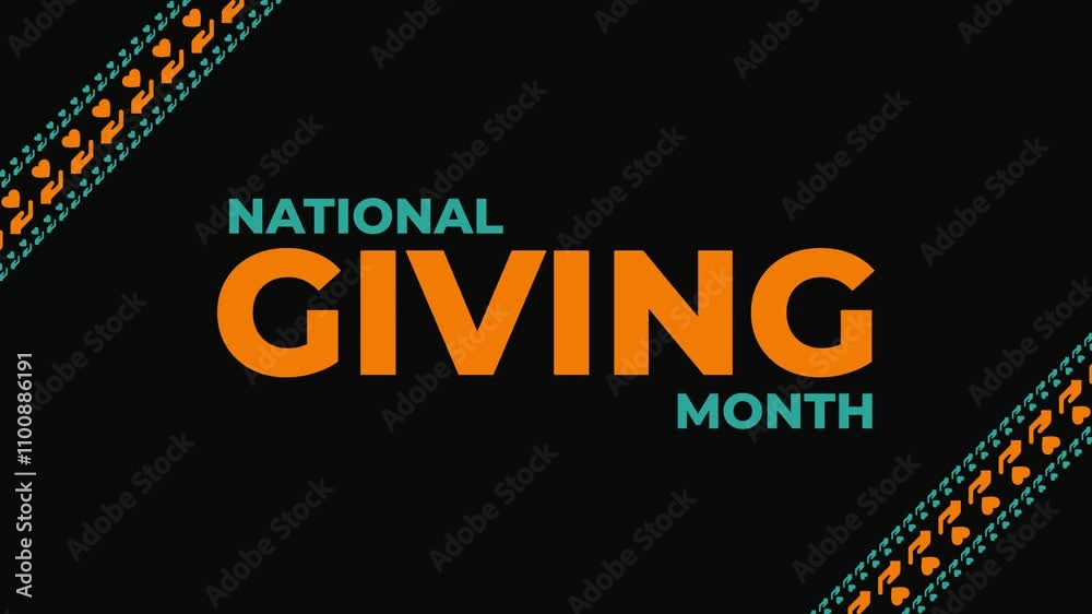National Giving Month colorful seamless loopable text reveal animation ...