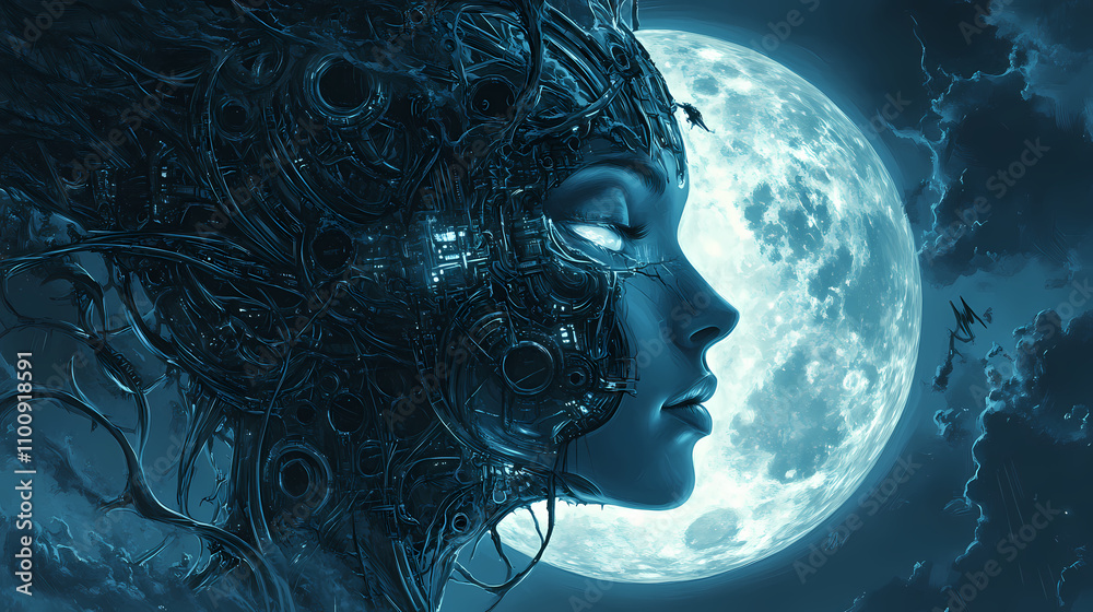 As the moonlight danced upon her cybernetic form, the beautiful female ...