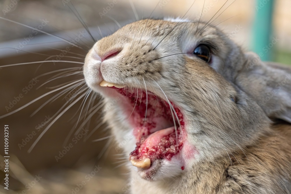 Photo & Art Print An infected rabbit's mouth with visible red and ...