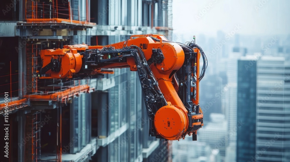 Automated machinery is working on high-rise construction sites to ...