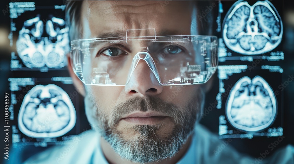 The surgeon overlaid with images of a CT scan machine and internal ...