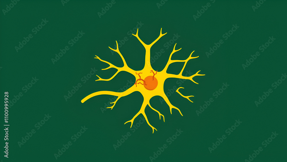 Neuron anatomy. Yellow neuron diagram. Simple expression nerve cell ...