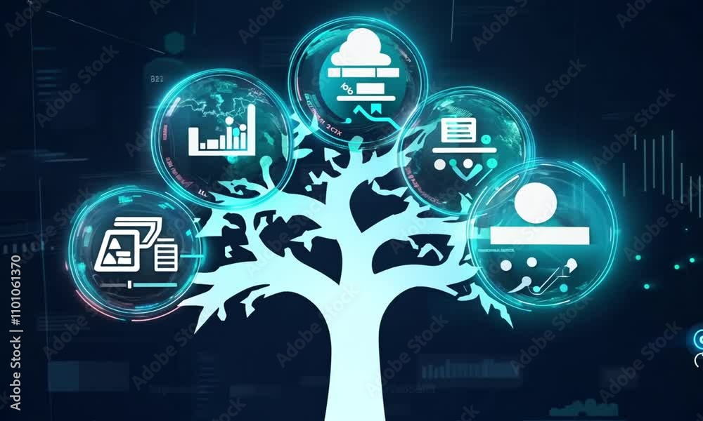 Illustration of a growing digital marketing tree and its trunk ...