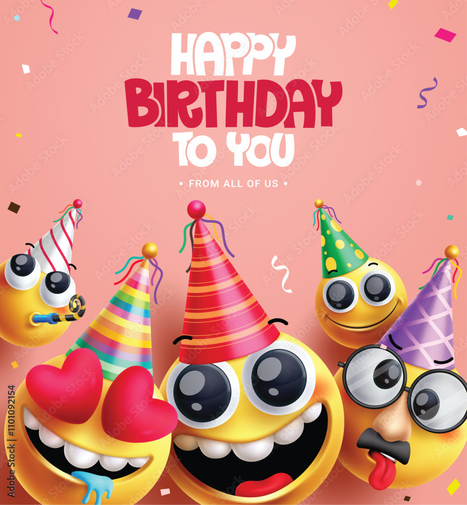 Happy birthday emojis clipart design. Birthday greeting text card with ...